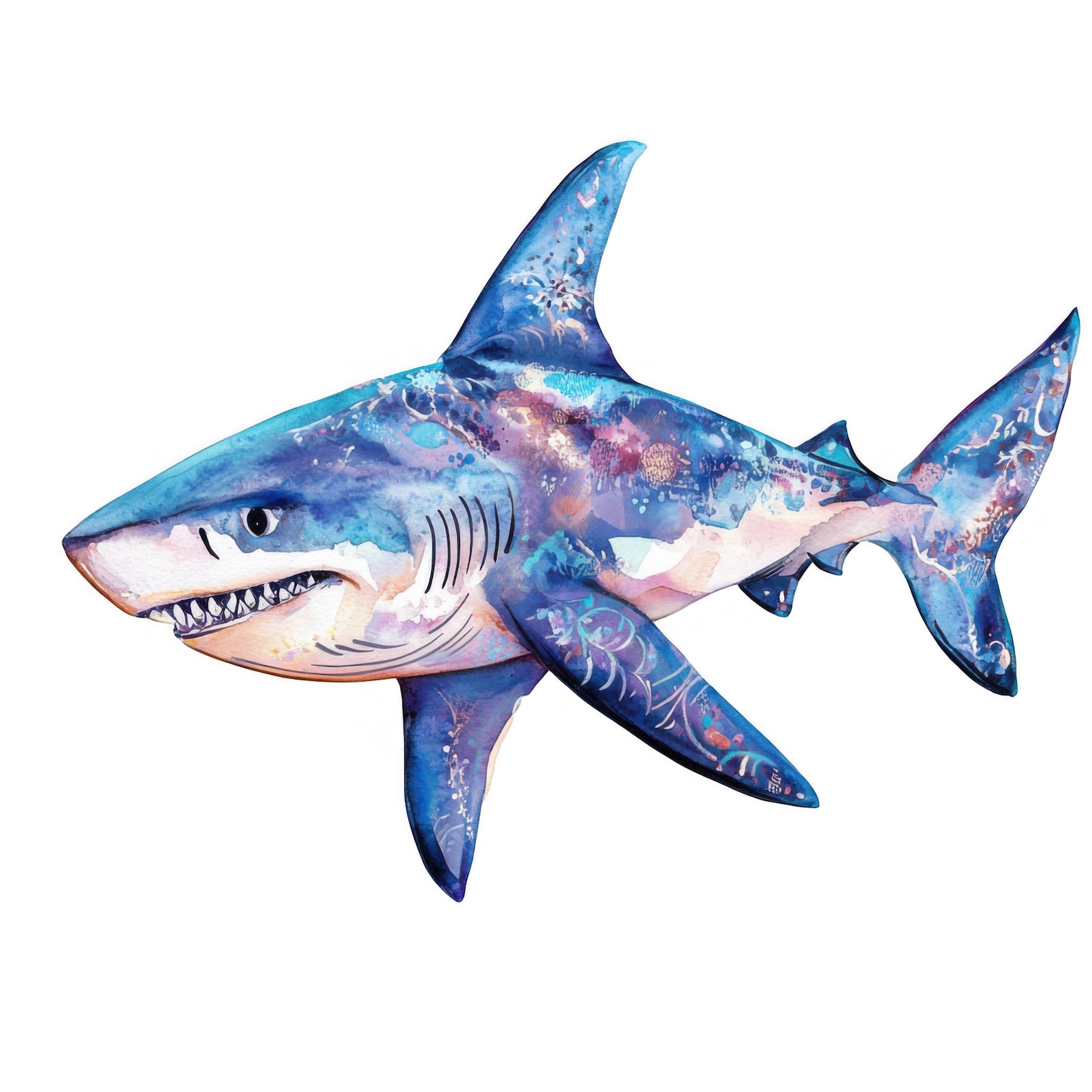 10 Shark Clipart Whimsical Sharks Clip Art Watercolor Sharks High ...