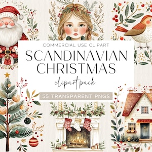 Watercolor Scandinavian Winter Clipart Christmas Folk Art Illustrations ...