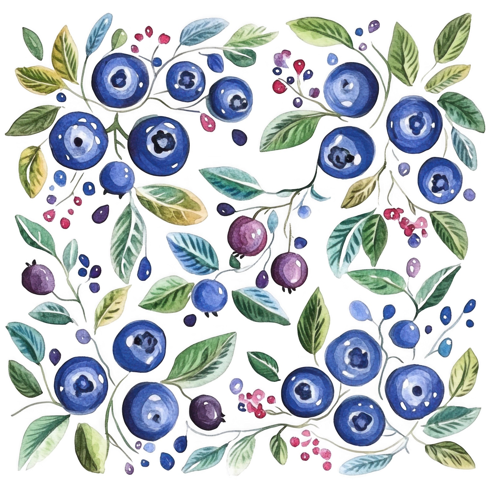 13 Watercolor Blueberry Clipart Blueberries Scandinavian Folk Art Clip ...