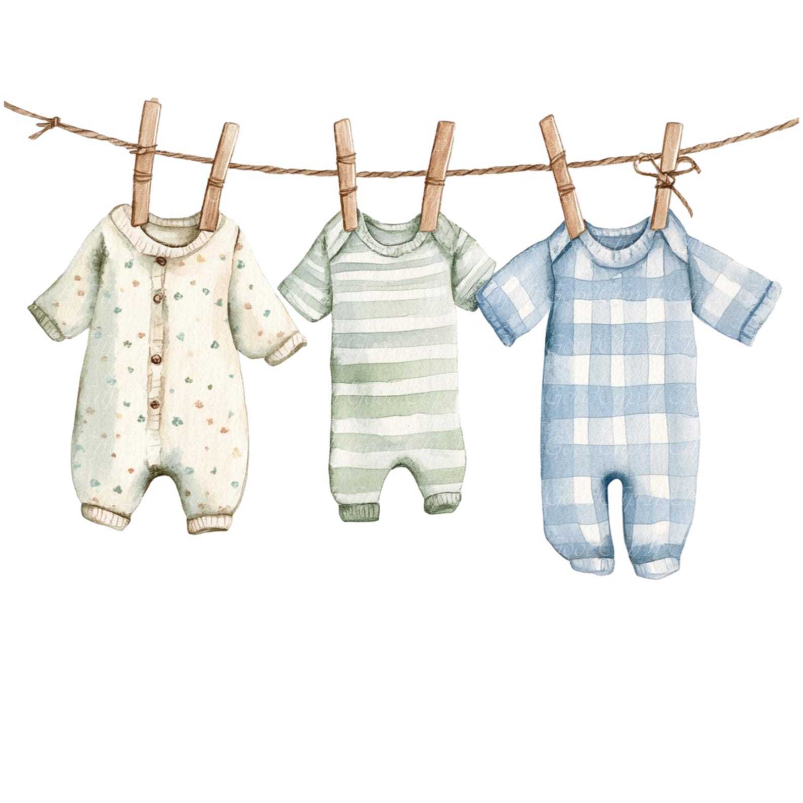 12 Baby Clothesline Clipart Watercolor Baby Shower Clipart Vintage Baby ...