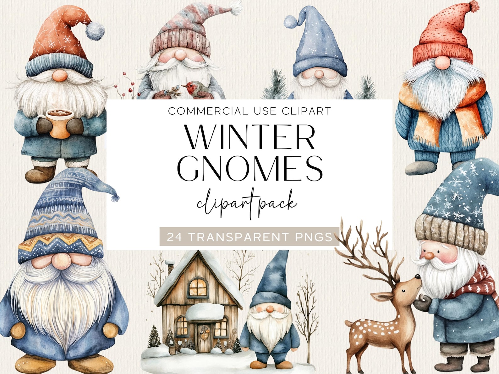 Watercolor Winter Gnomes Clipart Whimsical Festive Gnomes Clip Art Cute ...