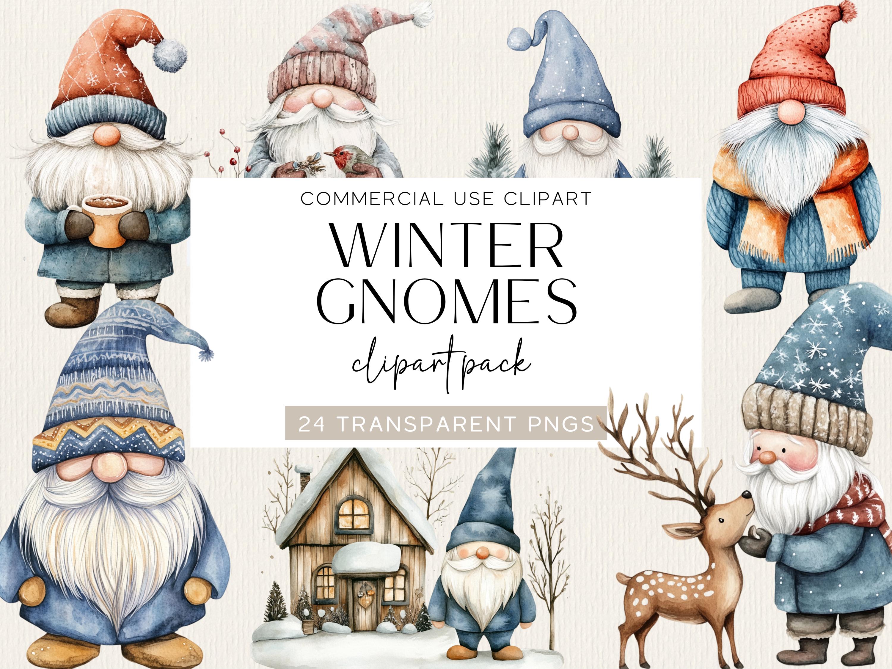 Watercolor Winter Gnomes Clipart Whimsical Festive Gnomes Clip Art Cute ...