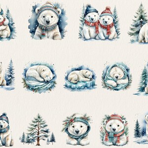 Winter Polar Bears Clipart Winter Wonderland Clip Art Watercolor Arctic ...
