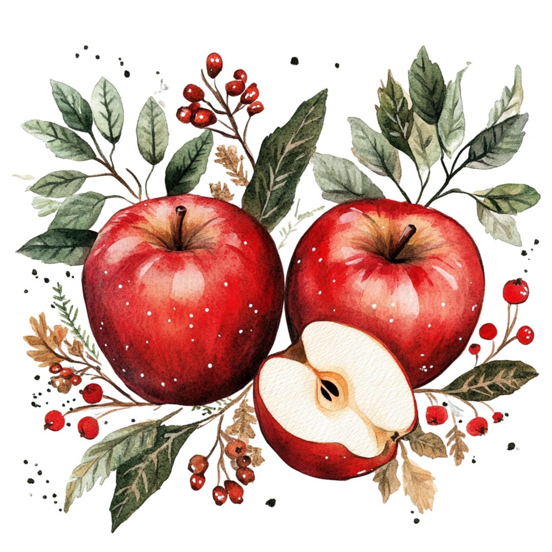 11 Watercolor Red Apple Clipart Red Apples Scandinavian Folk Art Clip ...