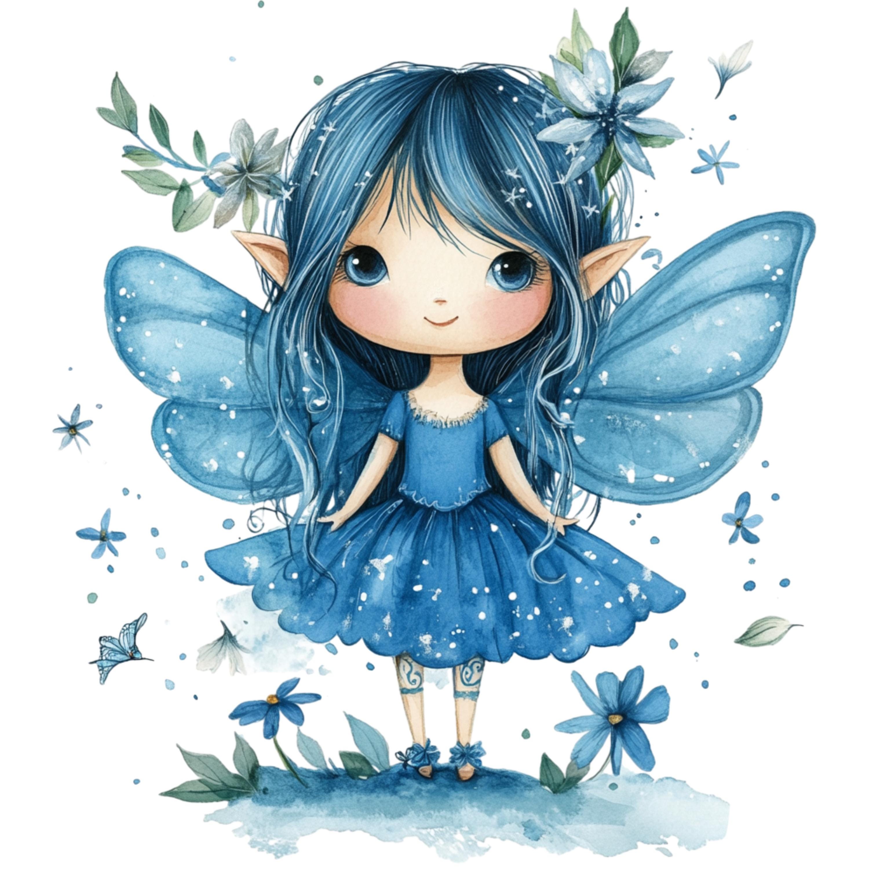 12 Fairy Clipart Blue Spring Fairies Clip Art Watercolor Fairies High ...