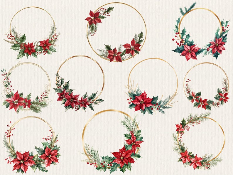 Poinsettia Christmas Frames Clipart Watercolor Christmas Botanical Clip ...