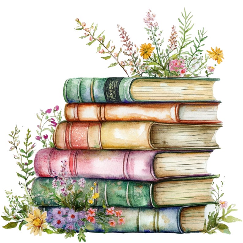 12 Spring Stack of Books Clipart Floral Book Clip Art Spring Books High ...