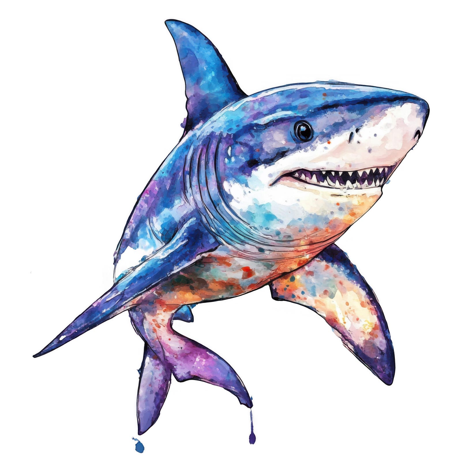 10 Shark Clipart Whimsical Sharks Clip Art Watercolor Sharks High ...