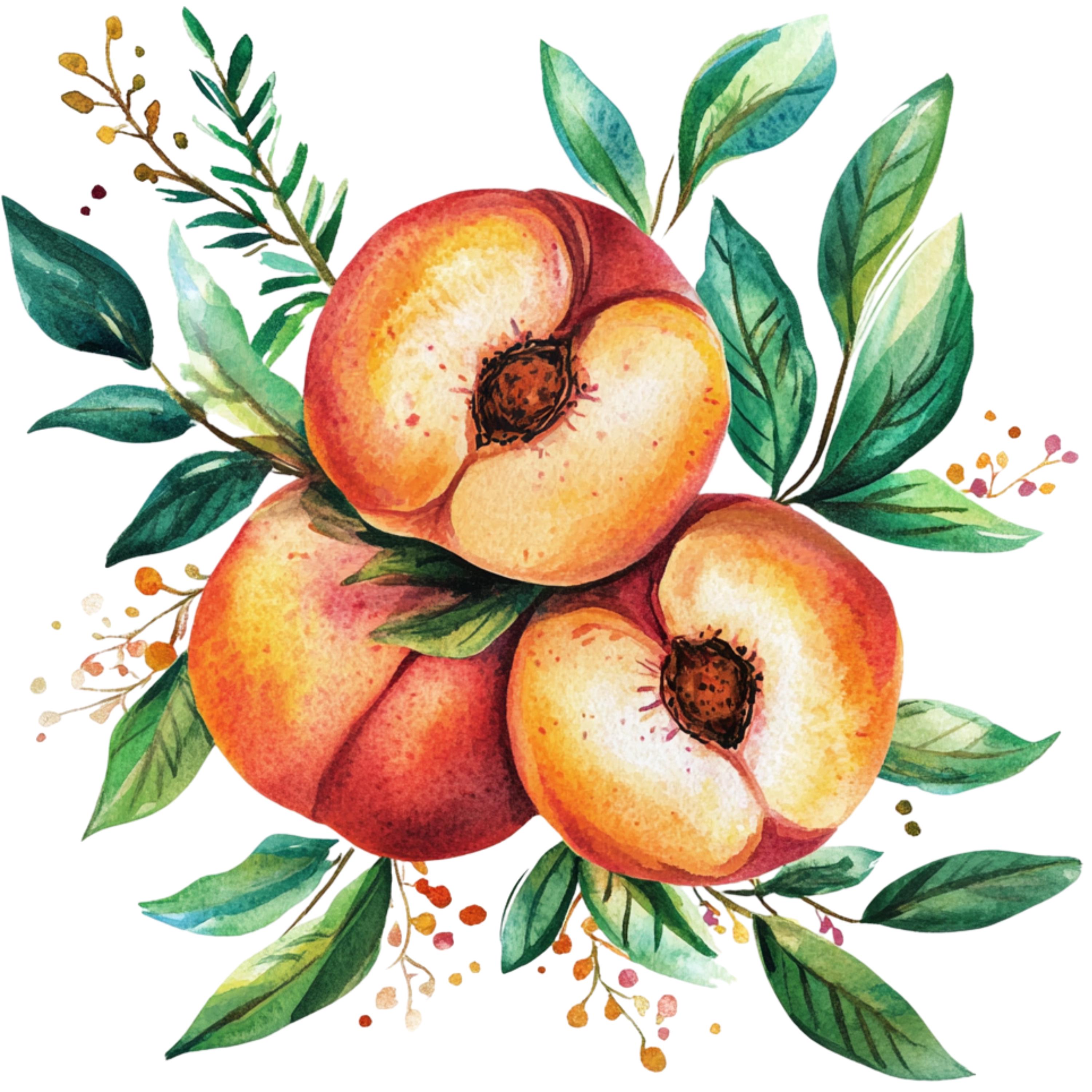 13 Watercolor Peach Clipart Peaches Scandinavian Folk Art Clip Art ...
