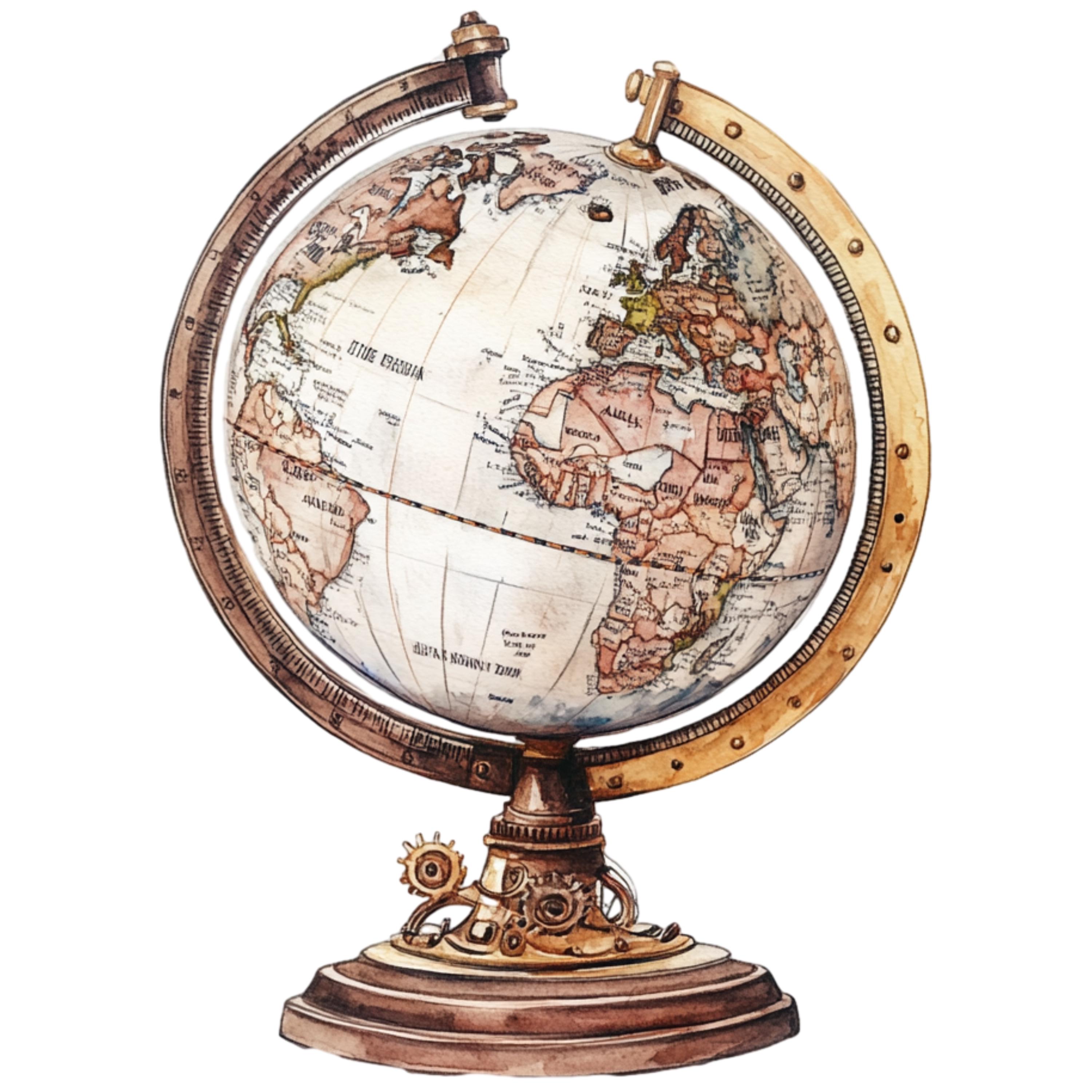 12 Steampunk Globe Clipart Watercolor Steampunk Clip Art Victorian Globes High Quality Pngs ...