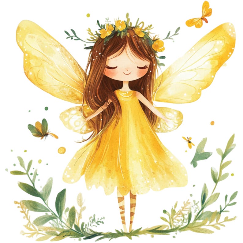 13 Fairy Clipart Yellow Spring Fairies Clip Art Watercolor Fairies High ...