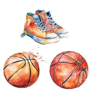 12 Watercolor Basketball Clipart Sports Clip Art Basketball Graphics ...