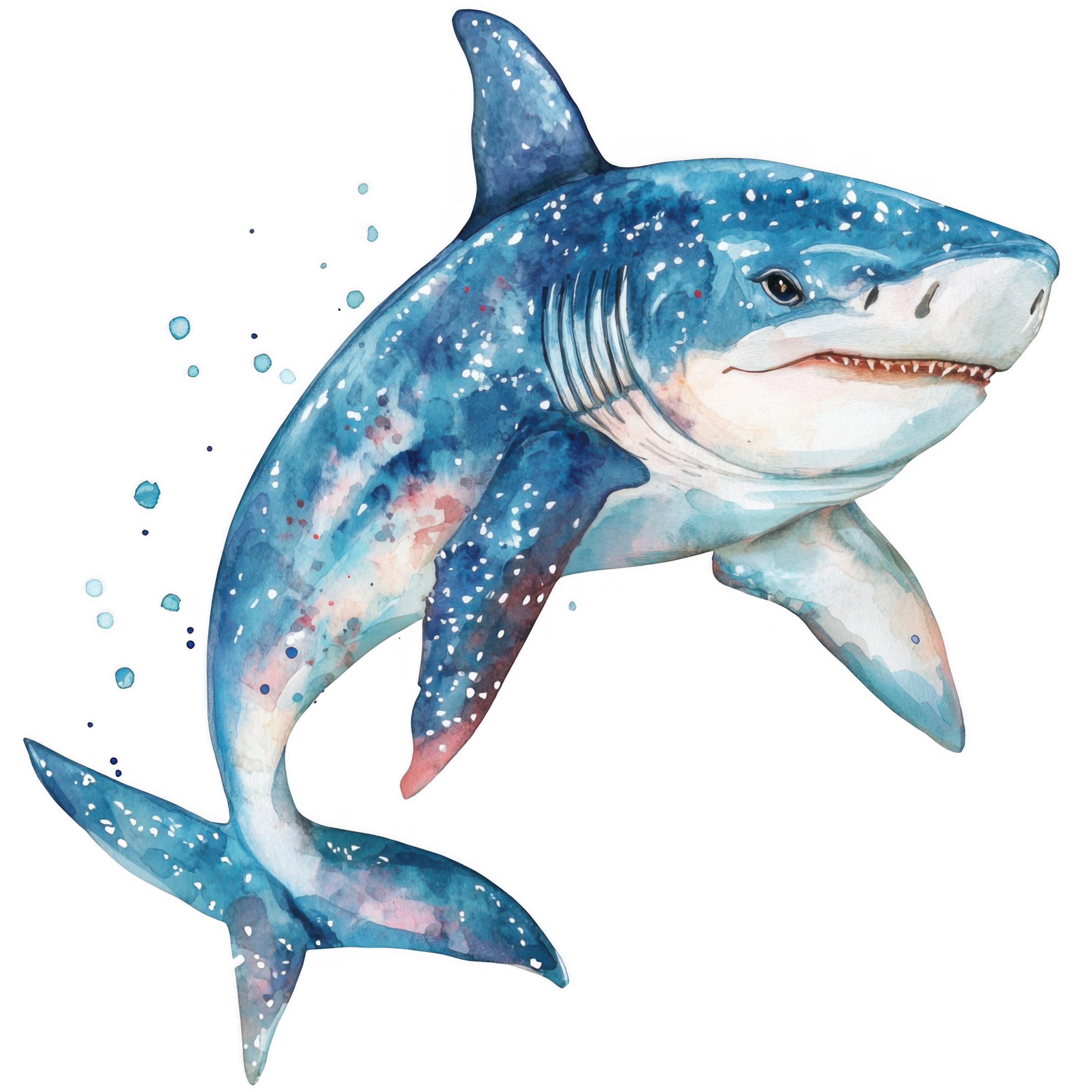 10 Shark Clipart Whimsical Sharks Clip Art Watercolor Sharks High ...