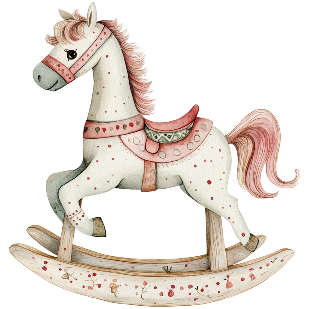 12 Baby Rocking Horse Clipart Watercolor Baby Shower Clipart Vintage ...