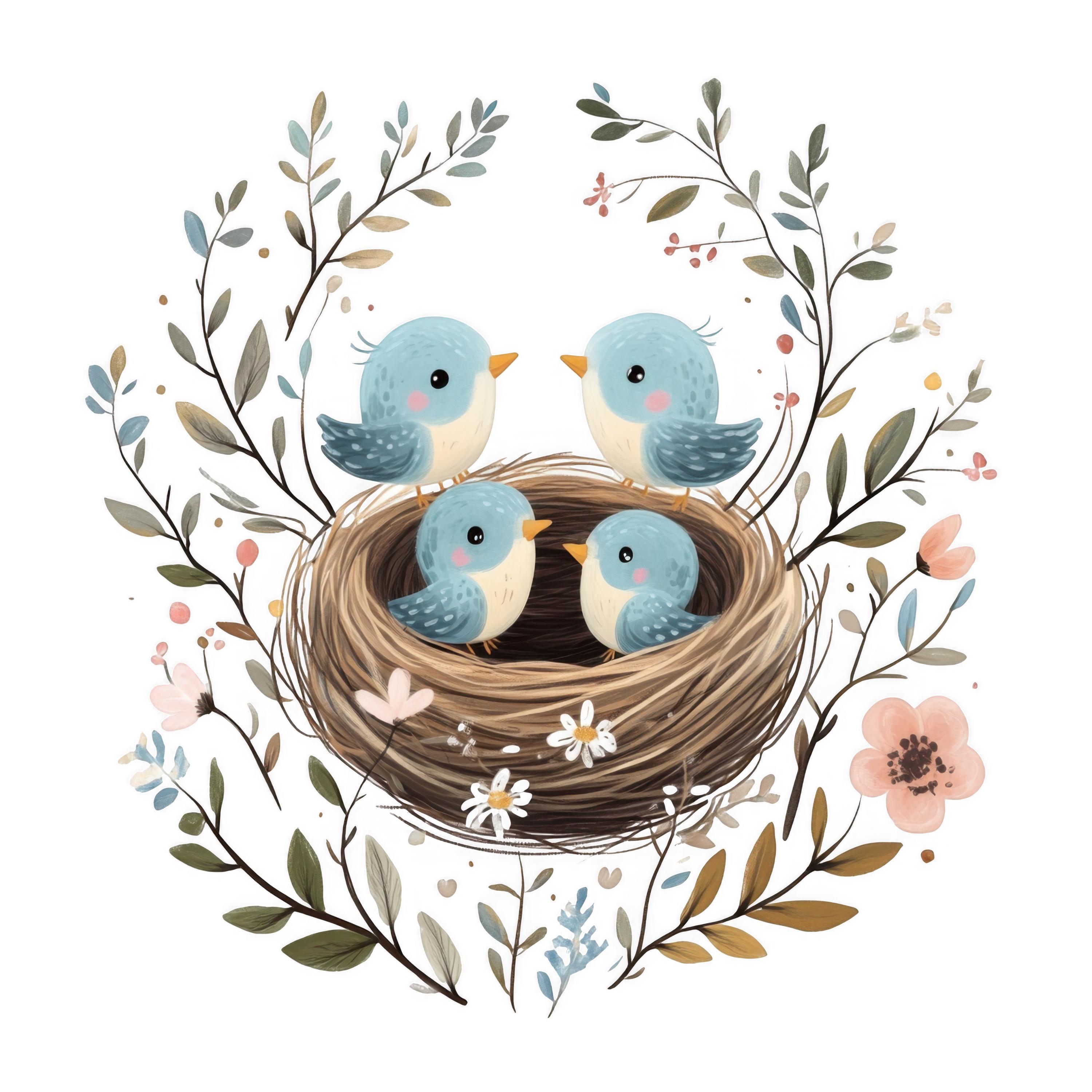 10 Blue Birds Clipart Scandinavian Birds Folk Art Clip Art Spring Blue ...