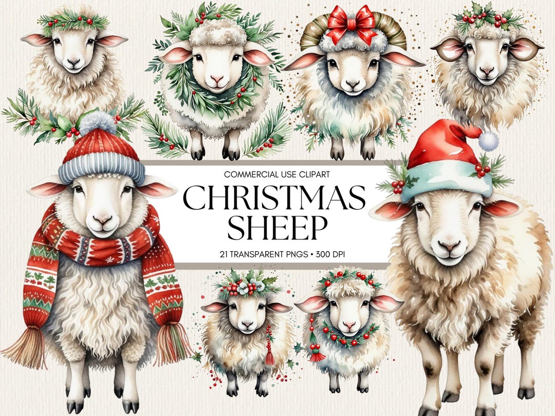 Watercolor Christmas Sheep Clipart Farm Animals Clip Art Christmas ...
