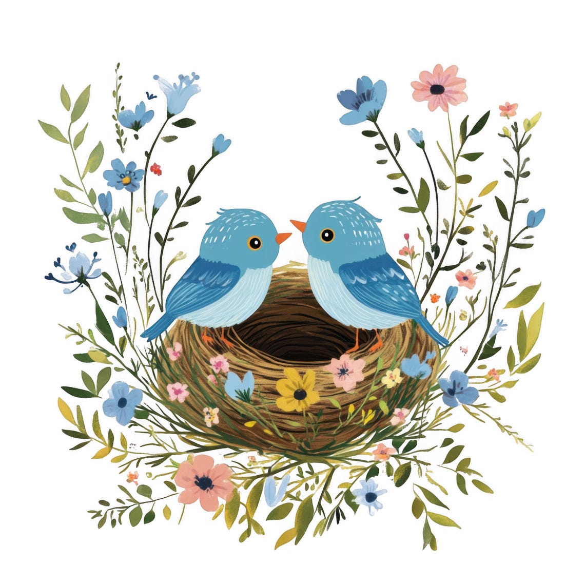 10 Blue Birds Clipart Scandinavian Birds Folk Art Clip Art Spring Blue ...