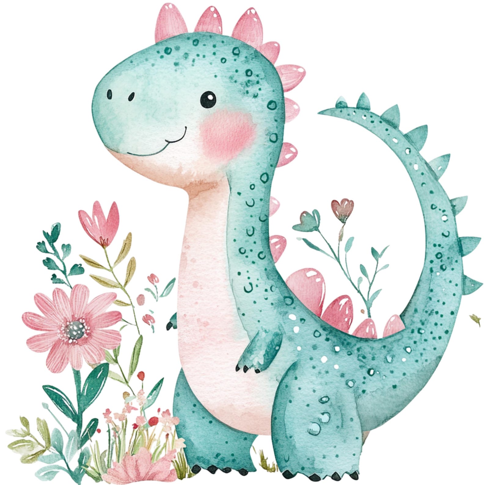 14 Spring Dinosaur Clipart Watercolor Floral Dinos Clip Art Dinosaur ...