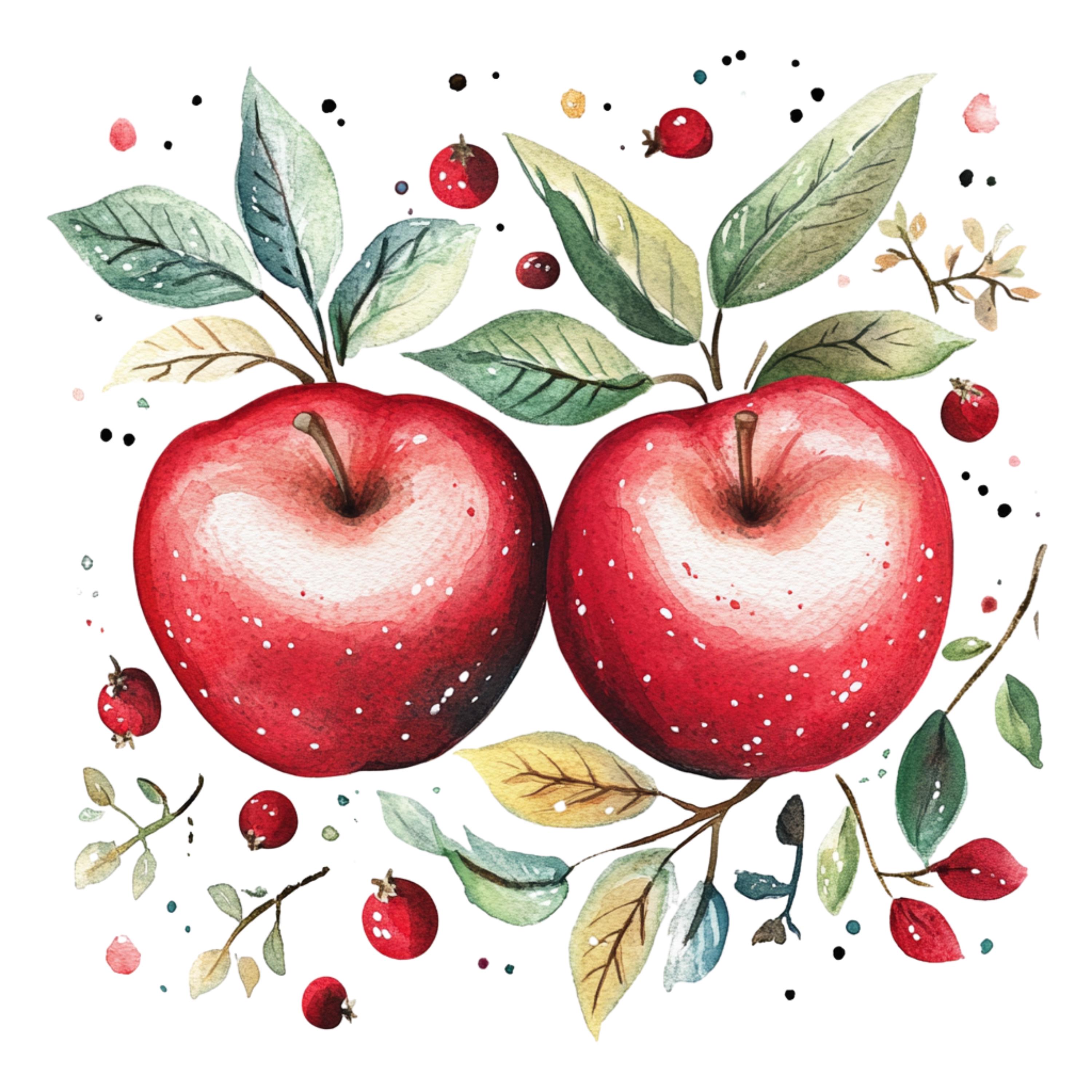 11 Watercolor Red Apple Clipart Red Apples Scandinavian Folk Art Clip ...