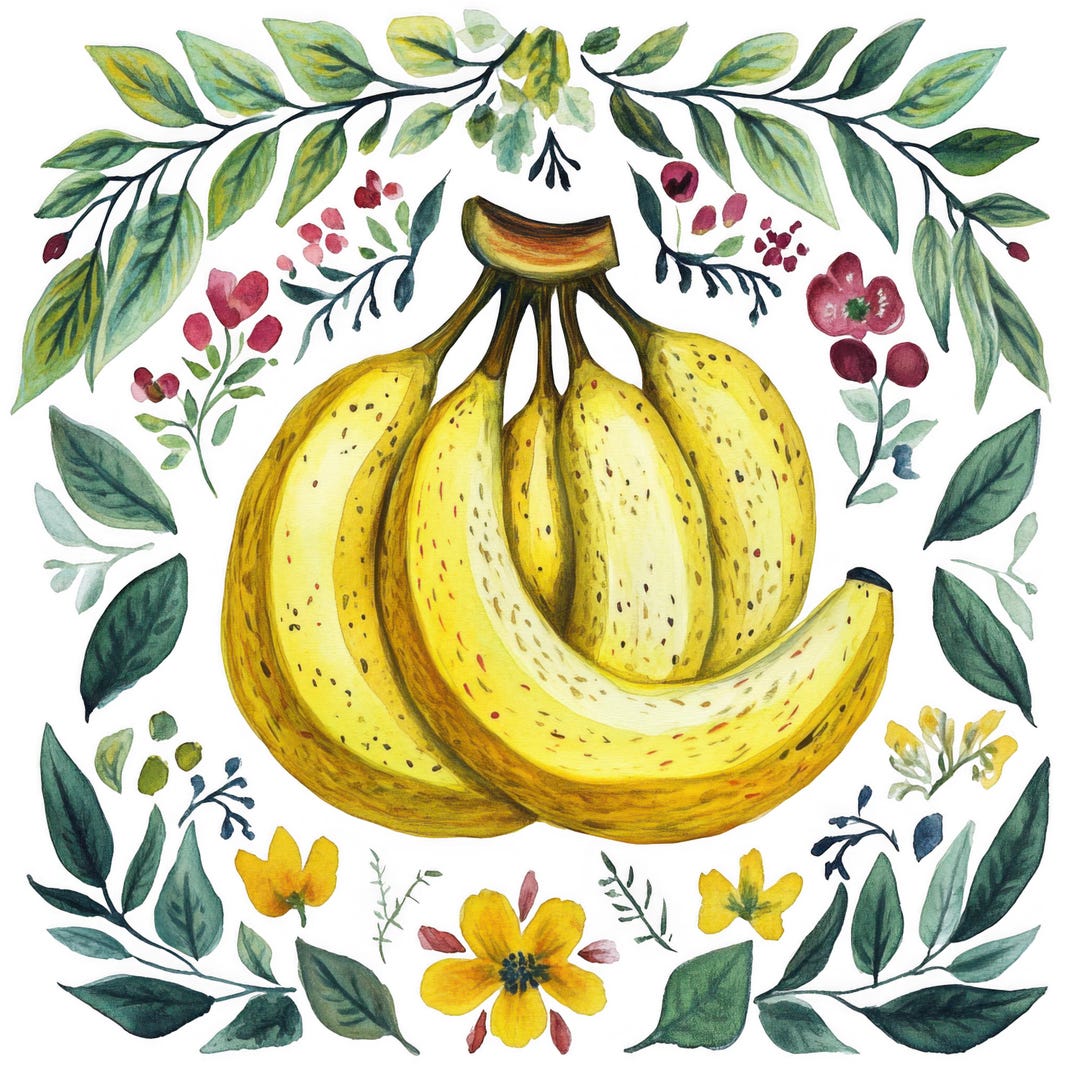 9 Watercolor Banana Clipart Bananas Scandinavian Folk Art Clip Art ...
