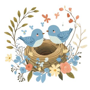 10 Blue Birds Clipart Scandinavian Birds Folk Art Clip Art Spring Blue ...
