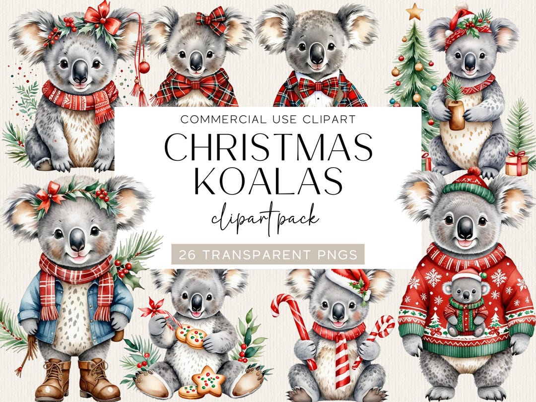 Watercolor Christmas Koalas Clipart Cute Christmas Clip Art Cute ...