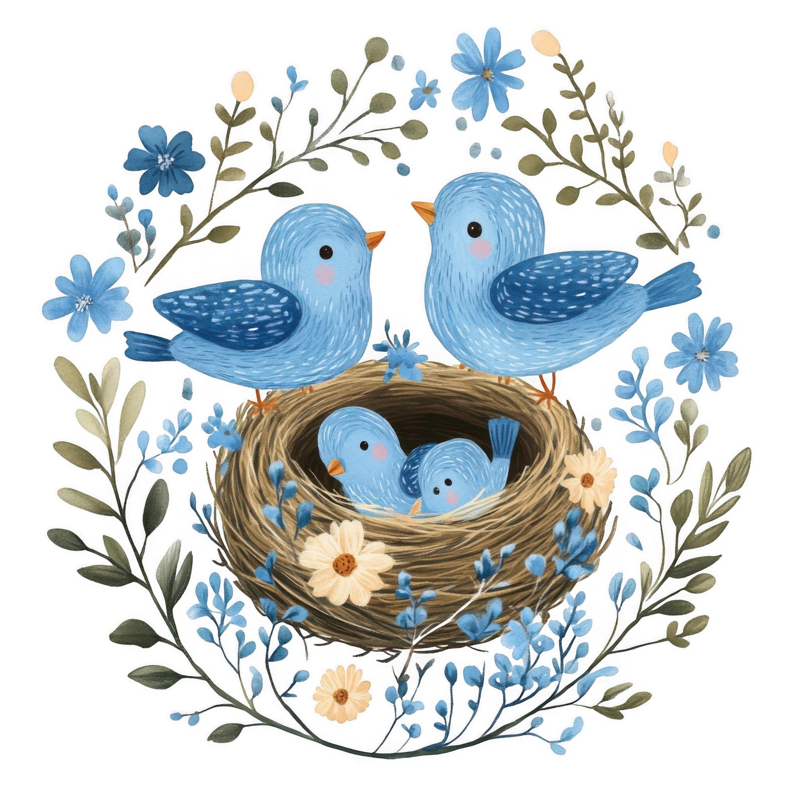 10 Blue Birds Clipart Scandinavian Birds Folk Art Clip Art Spring Blue ...