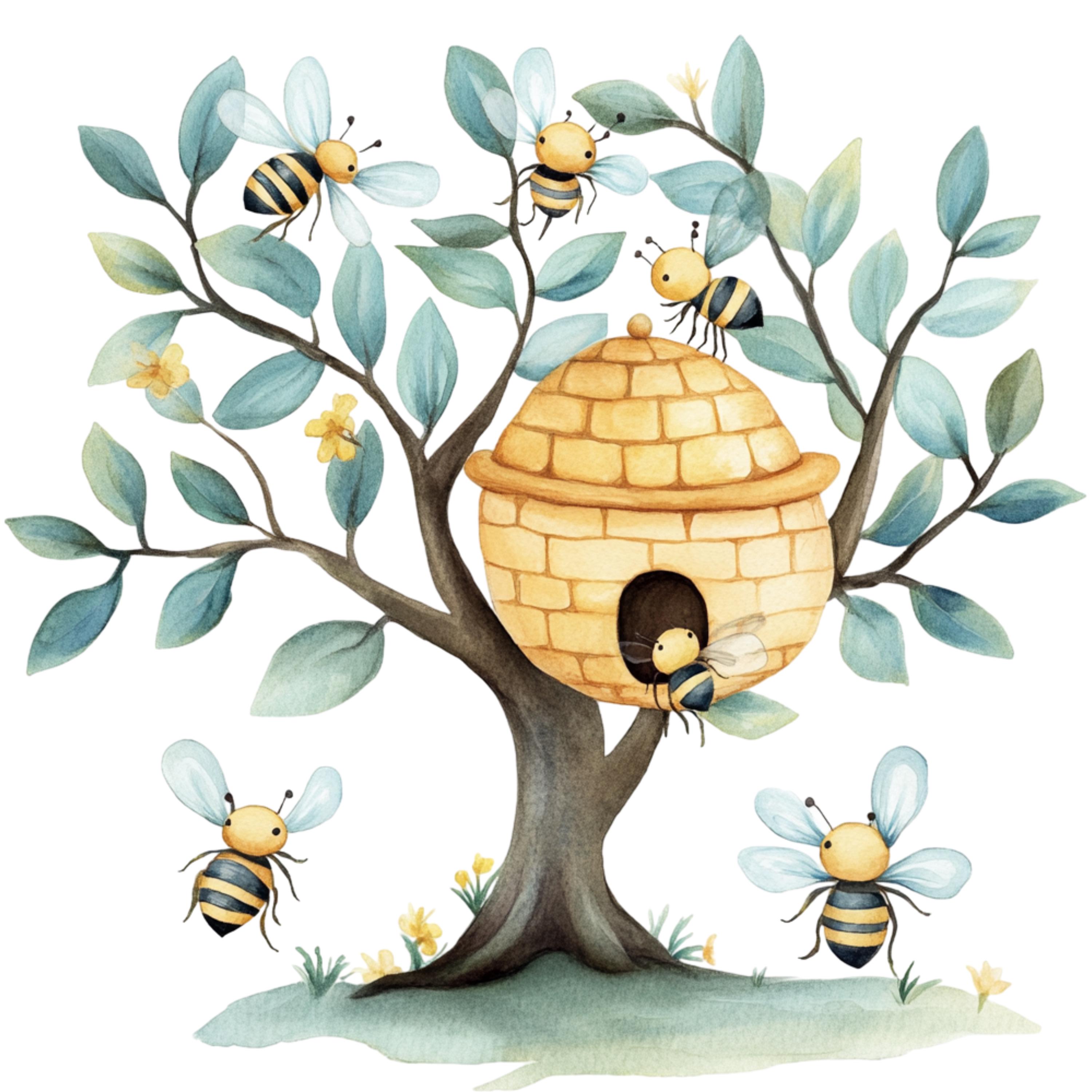 14 Spring Beehive Clipart Watercolor Spring Bees Clip Art Insect High ...