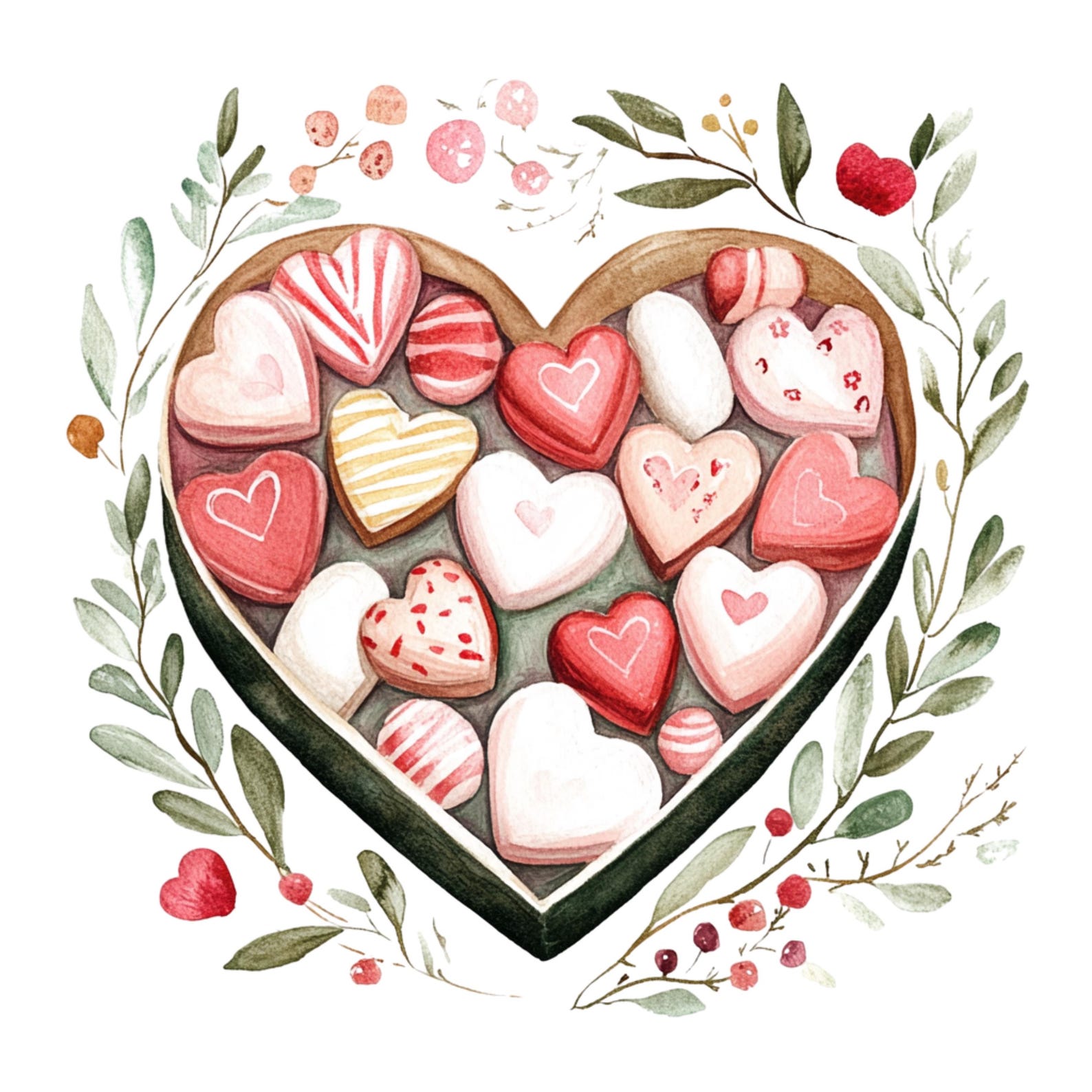 13 Valentine Heart Folk Art Clipart Watercolor Valentines Day Clip Art ...