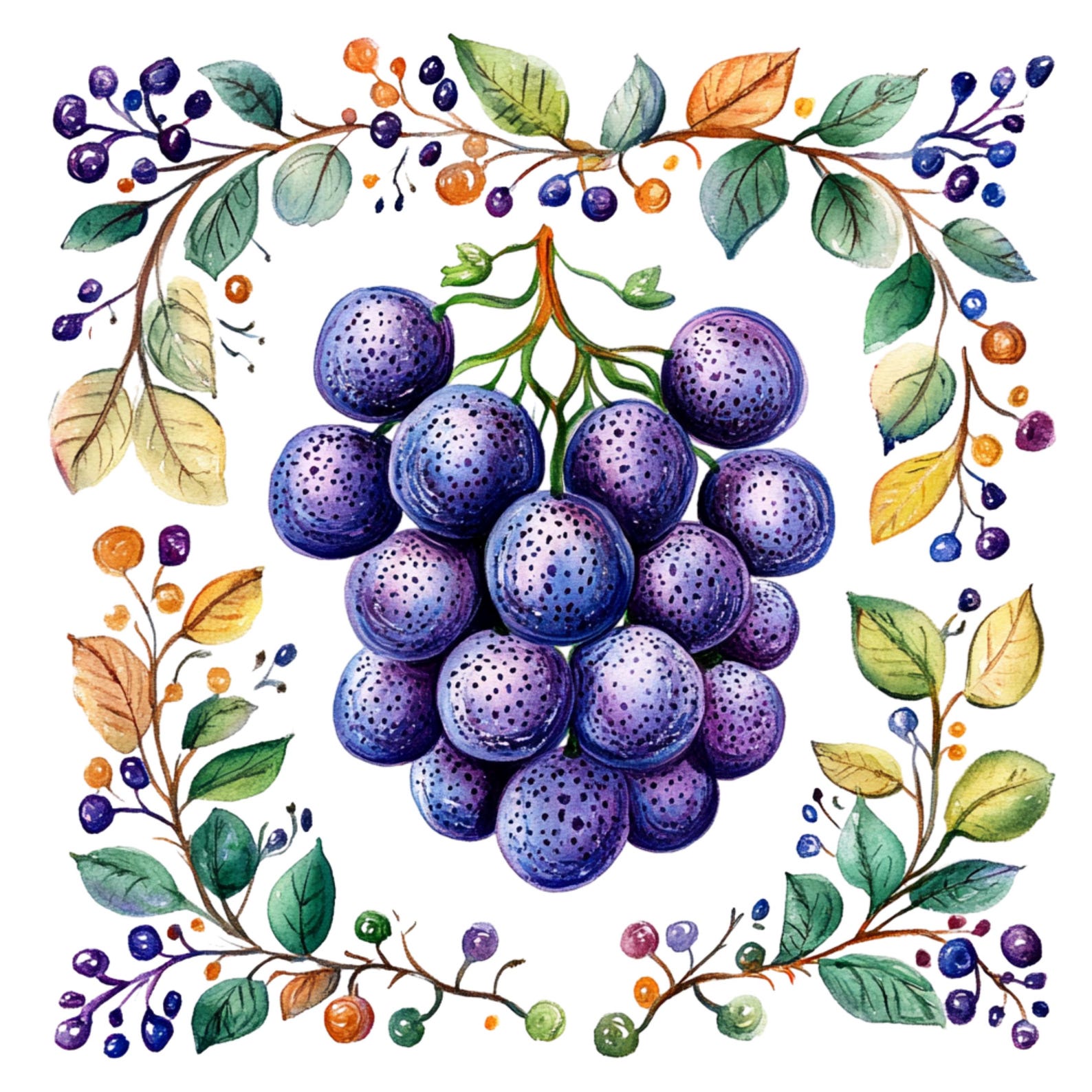 11 Bunch of Grapes Clipart Bundle of Grapes Folk Art Clip Art Fruit ...