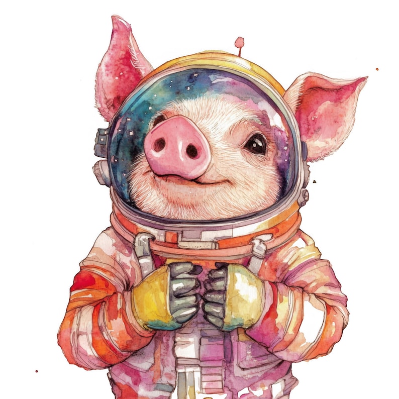 11 Pigs in Space Clipart Watercolor Space Pigs Clip Art Cute Pigs ...
