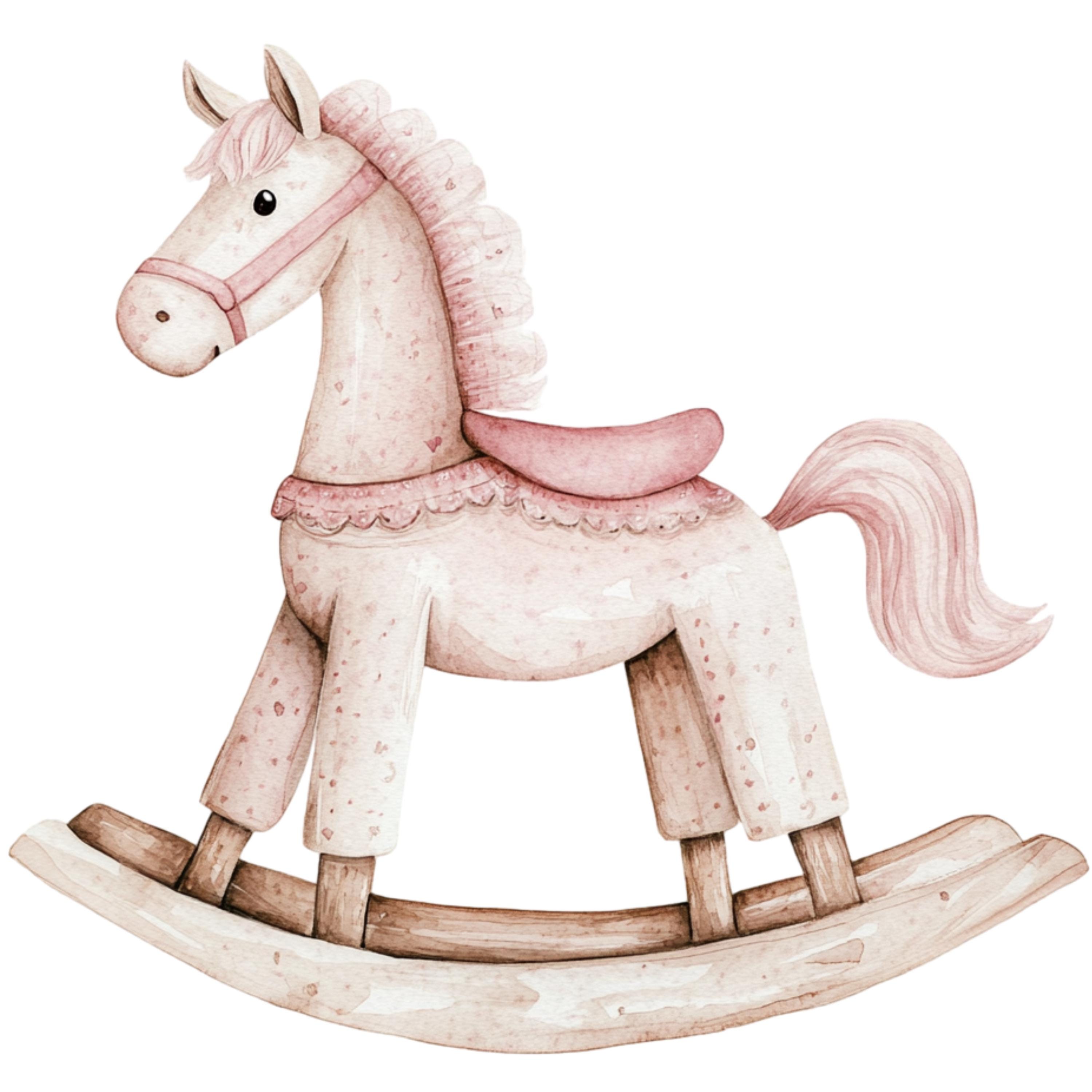 12 Baby Rocking Horse Clipart Watercolor Baby Shower Clipart Vintage ...
