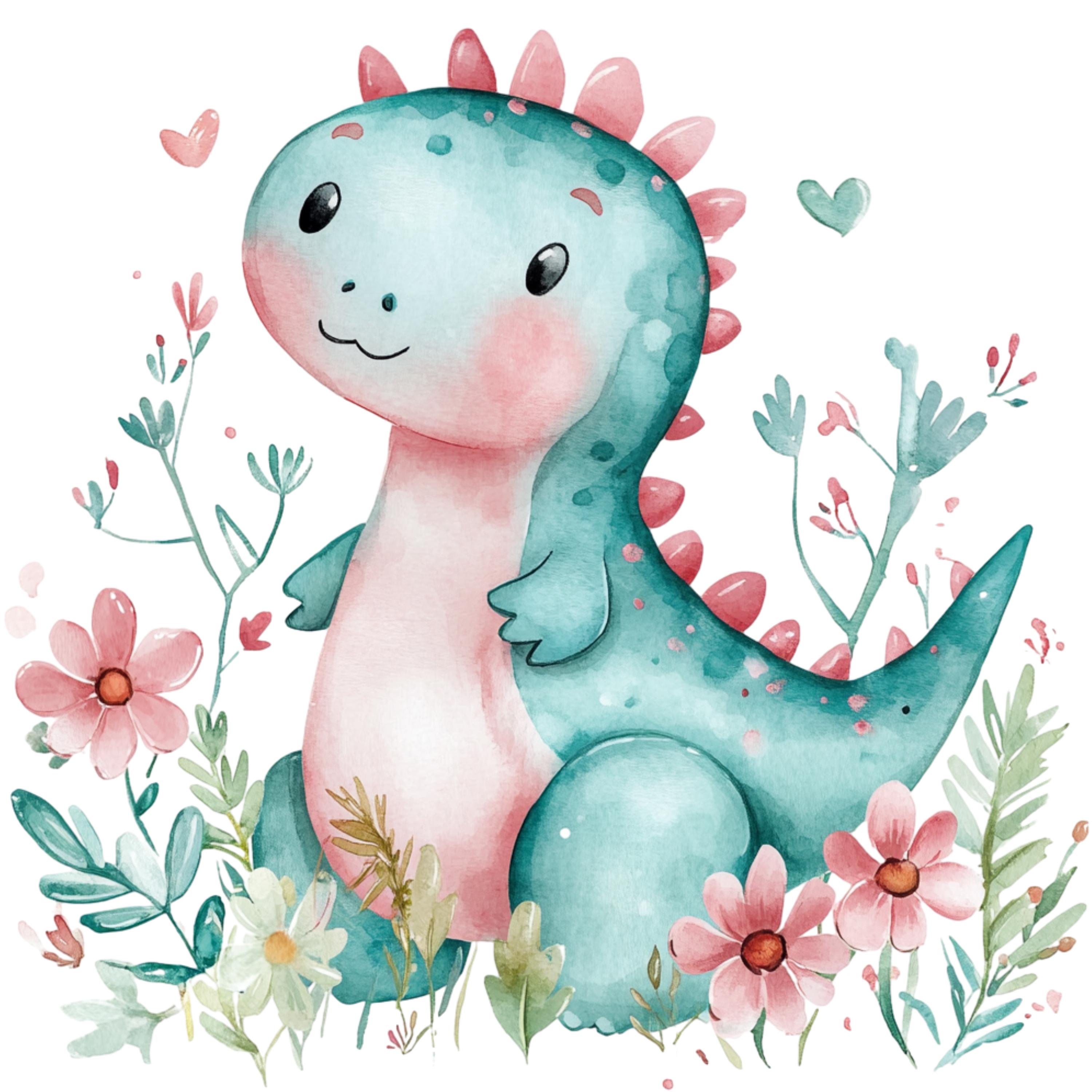 14 Spring Dinosaur Clipart Watercolor Floral Dinos Clip Art Dinosaur ...