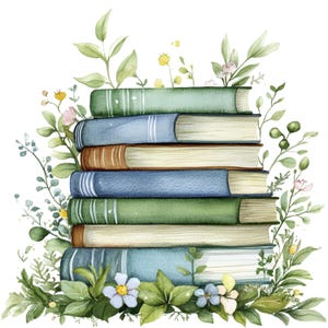 12 Spring Stack of Books Clipart Floral Book Clip Art Spring Books High ...