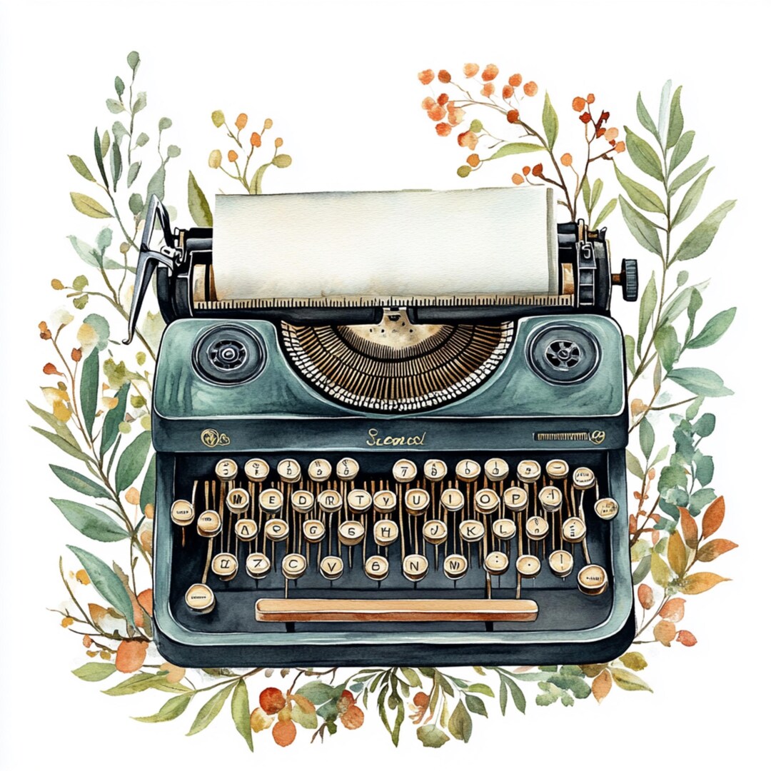 12 Vintage Typewriter Clipart Scandinavian Folk Art High Res Pngs Retro ...