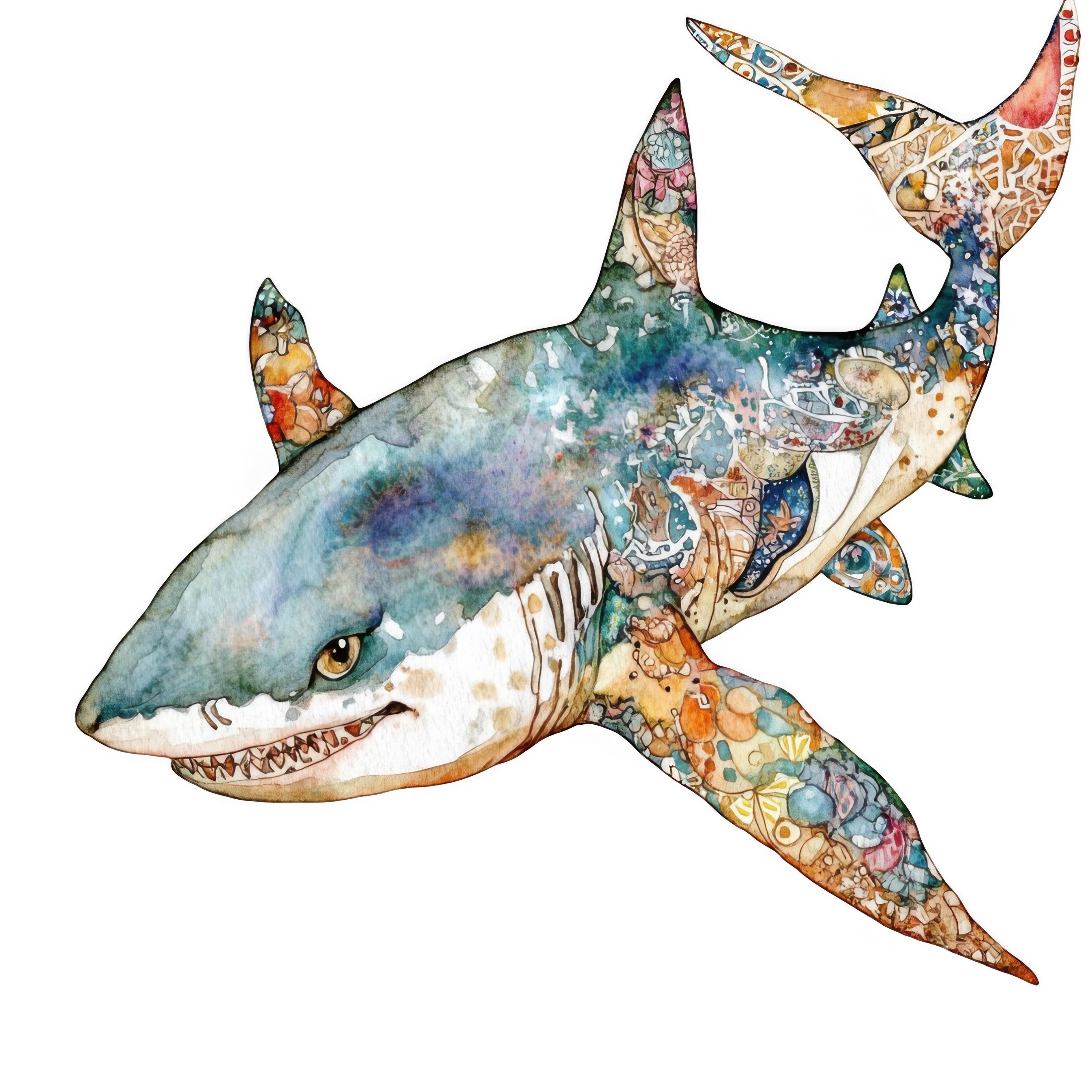 10 Shark Clipart Whimsical Sharks Clip Art Watercolor Sharks High ...