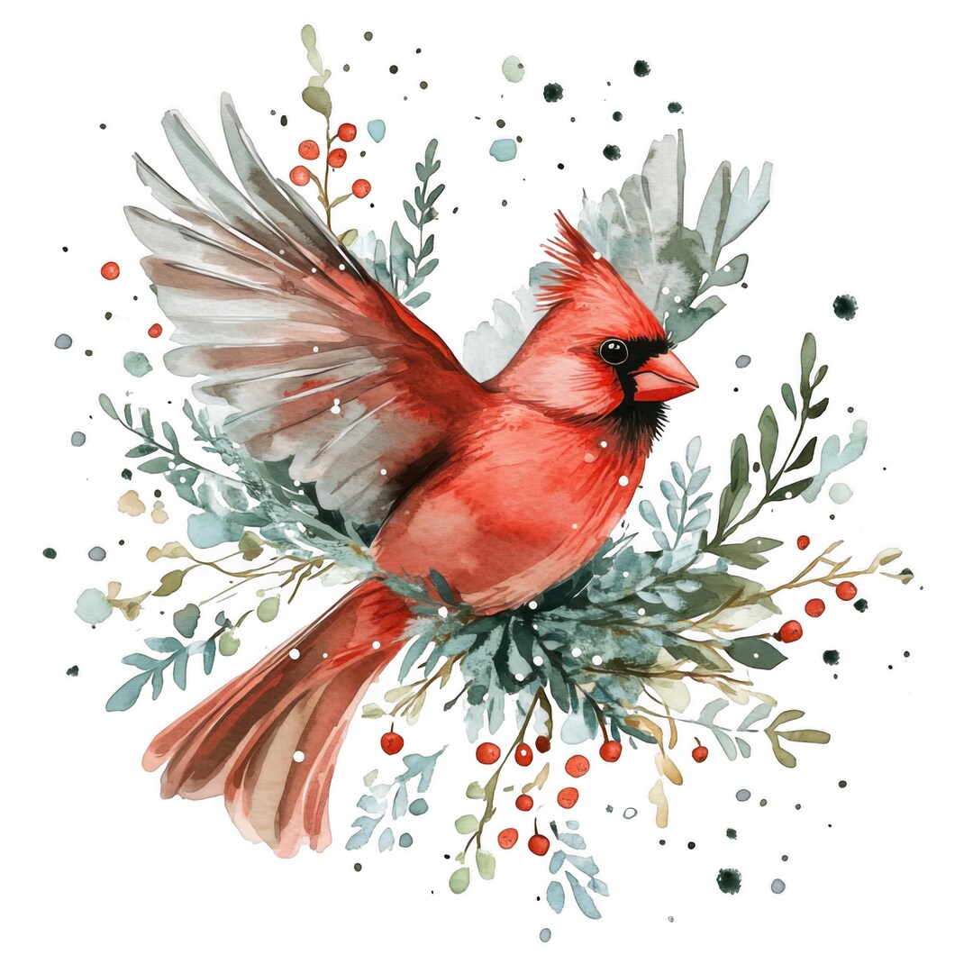 12 Cardinals Clipart Northern Cardinal Bird Folk Art Clip Art Winter ...