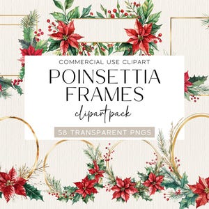 Poinsettia Christmas Frames Clipart Watercolor Christmas Botanical Clip ...