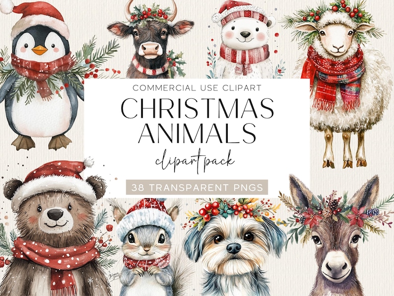 Whimsical Christmas Animals Clipart Cute Christmas Clip Art Cute ...