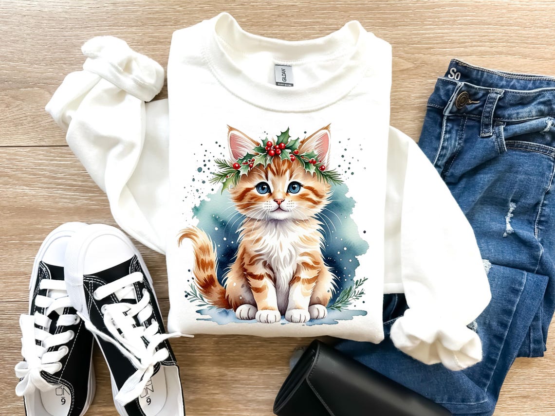 Watercolor Christmas Kittens Clipart Cute Christmas Clip Art Cute ...