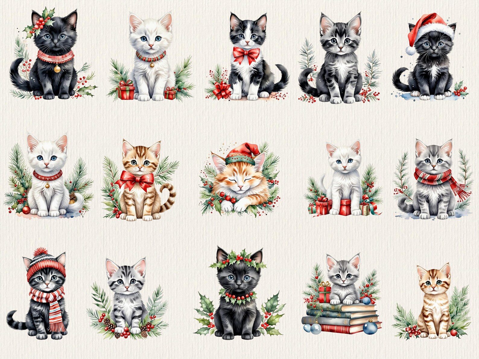 Watercolor Christmas Kittens Clipart Cute Christmas Clip Art Cute ...