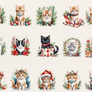 Watercolor Christmas Kittens Clipart Cute Christmas Clip Art Cute ...