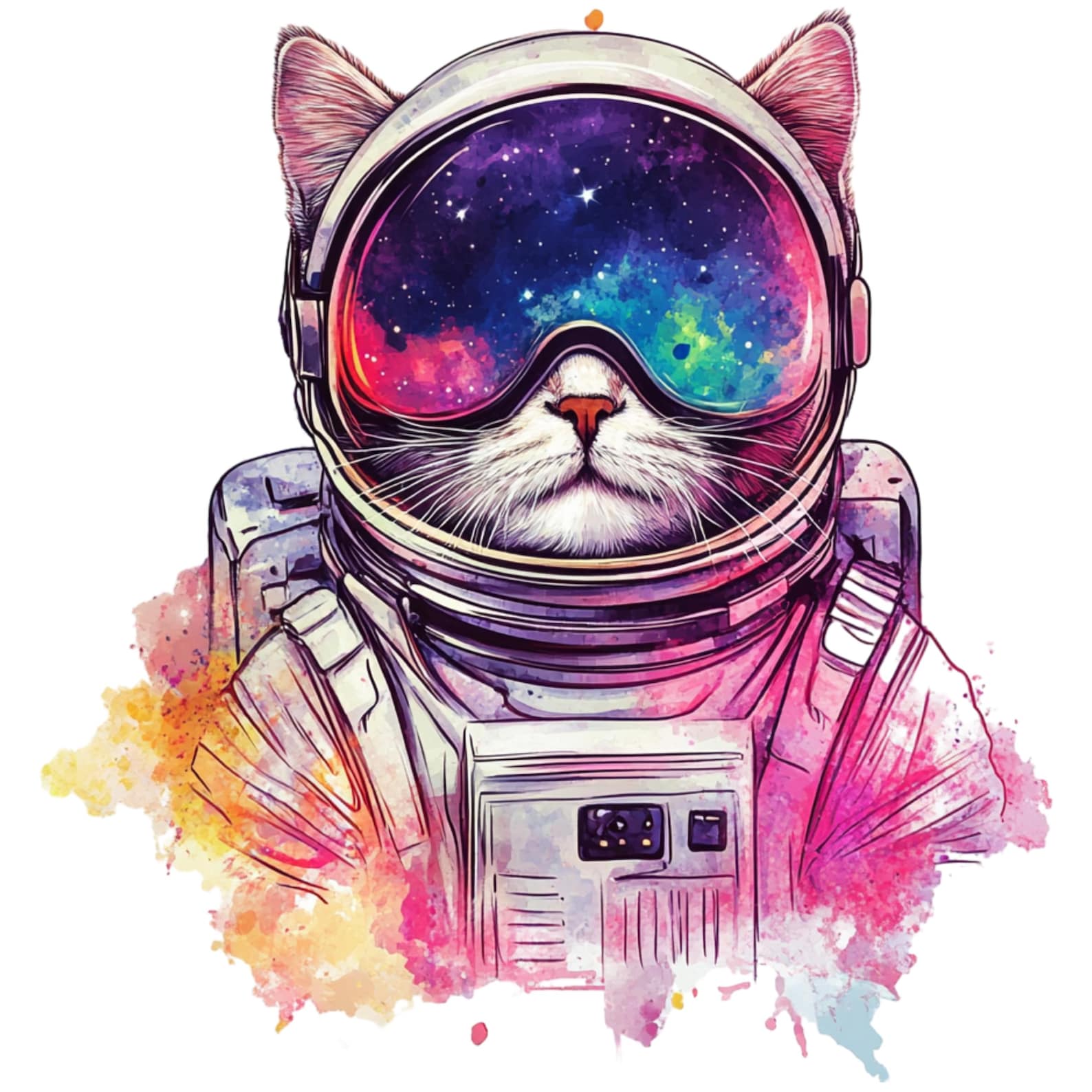 10 Cat Clipart Watercolor Cats in Space Clip Art Cute Space Cats ...