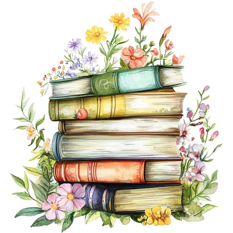 12 Spring Stack of Books Clipart Floral Book Clip Art Spring Books High ...