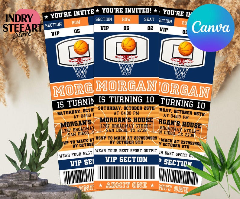Basketball Birthday Party Invitation, Sports Ticket Invitation, Any Age ...