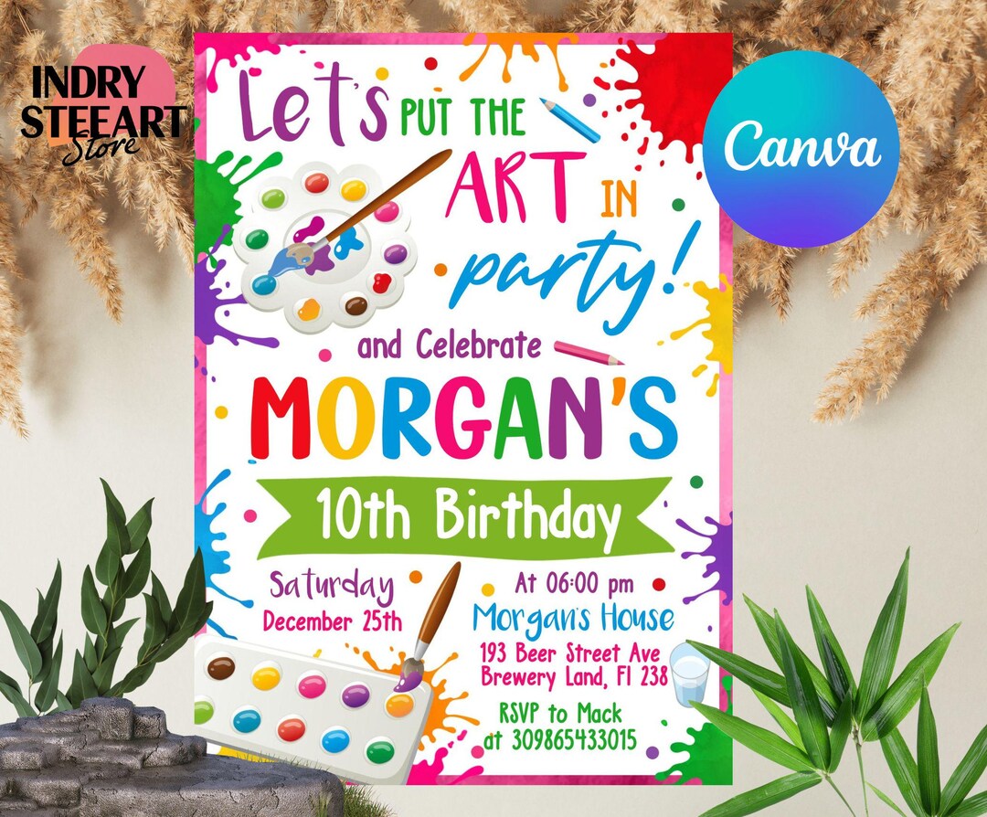 Editable Art Birthday Party Invitation, Art in Party Birthday Party ...