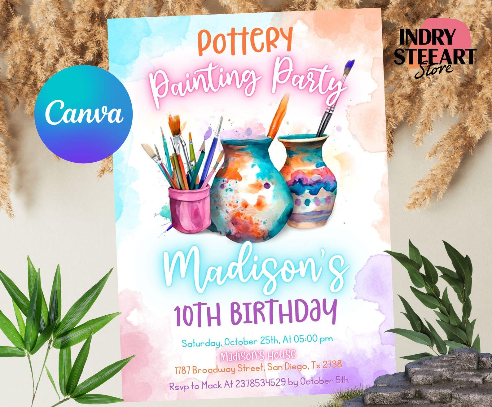 Pottery Painting Birthday Invitation, Editable Painting Party Invite ...