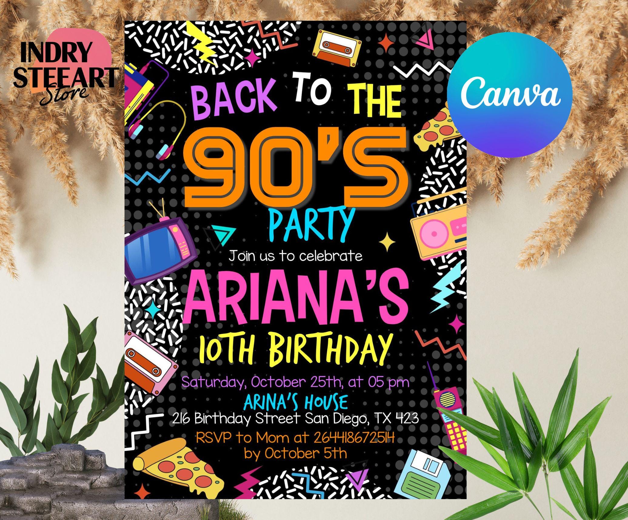 90's Birthday Invitation, 90's Party Invitation, 90's Birthday Invite ...