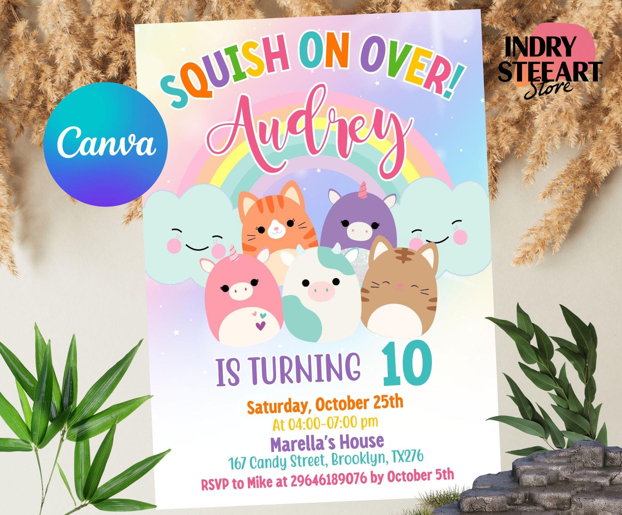 Squishmallow Birthday Invitation, Squishmallow Invitation, Squish ...