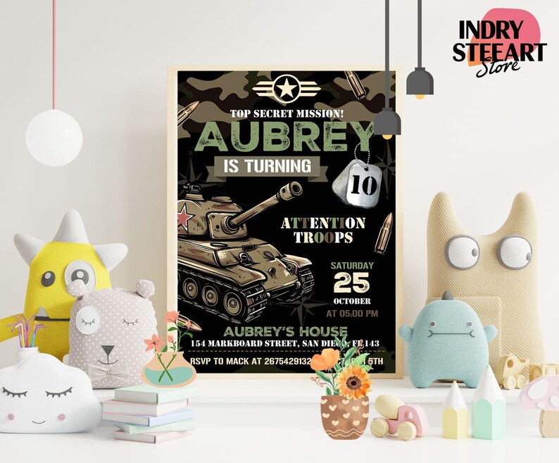 Editable Army Birthday Invitation, Military Party Invitations, Soldier ...